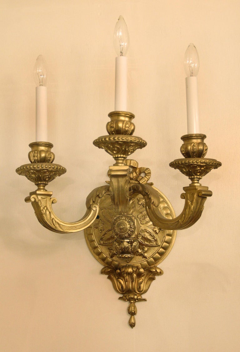 Nice Pair of Late 19th Century Gilt Bronze Three Light Sconces For Sale ...