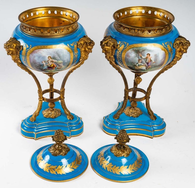 Nice Pair of Light Blue Sèvres Porcelain Vases Signed, 19th Century For ...