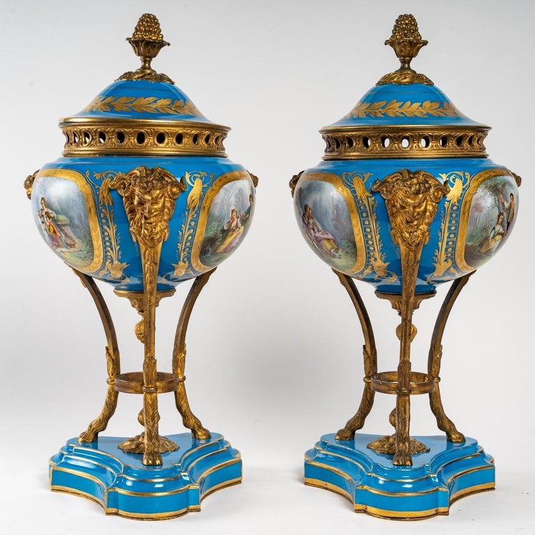 Nice Pair of Light Blue Sèvres Porcelain Vases Signed, 19th Century For ...