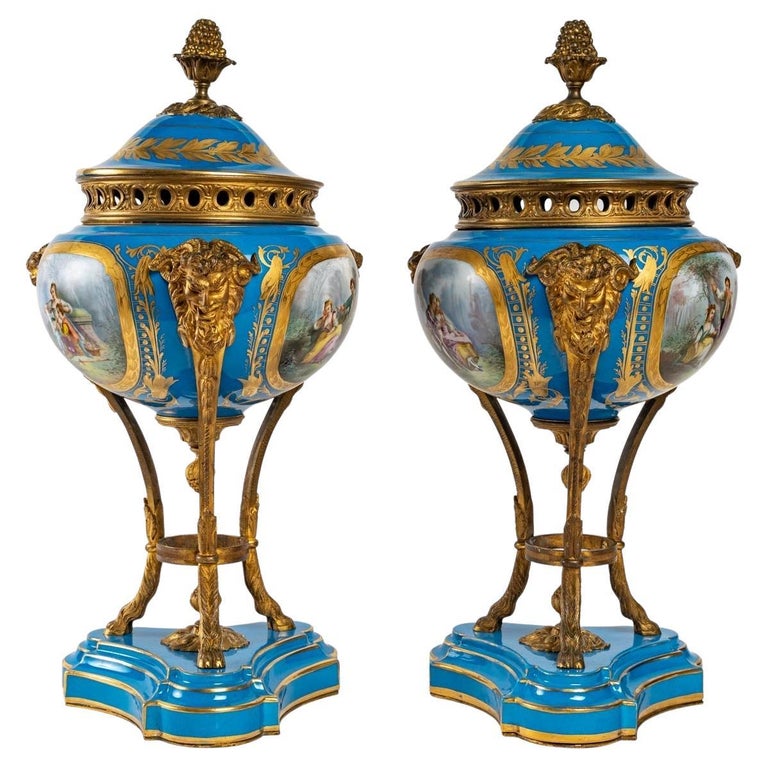 Nice Pair of Light Blue Sèvres Porcelain Vases Signed, 19th Century For ...