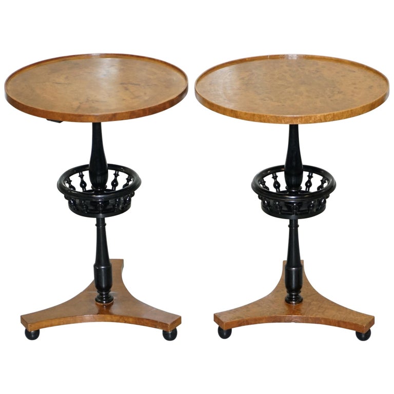 Nice Pair of Restored Biedermeier Burr Walnut Side End Lamp Wine Tables ...