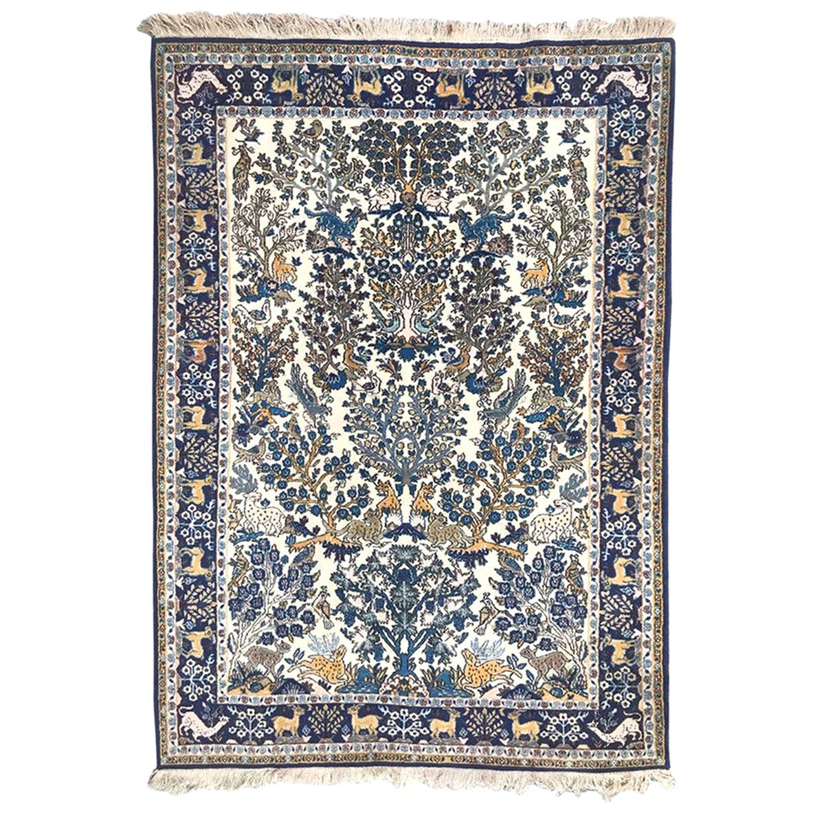 Wonderful Vintage Garden Design Silk Qom Rug at 1stDibs