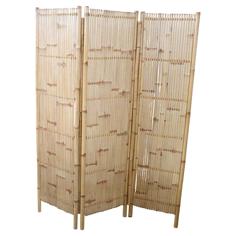 Nice Vintage Italian Three-Panel Bamboo Screen For Sale at 1stDibs