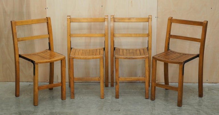 Nice Vintage Set of circa 1930's English Oak Stacking Chairs with ...
