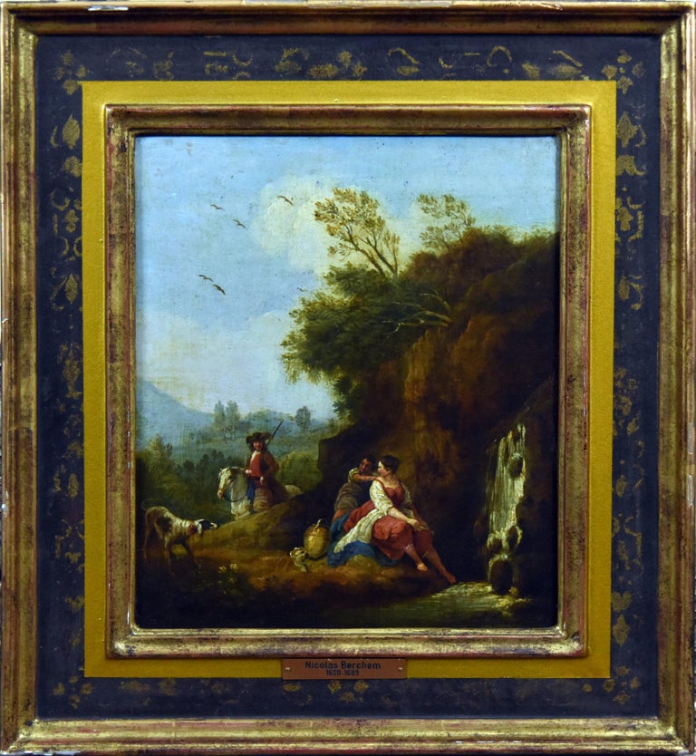 Nicolaes Berchem - Nicholaes Berchem 17th c. Figural Landscape "Hirtin ...