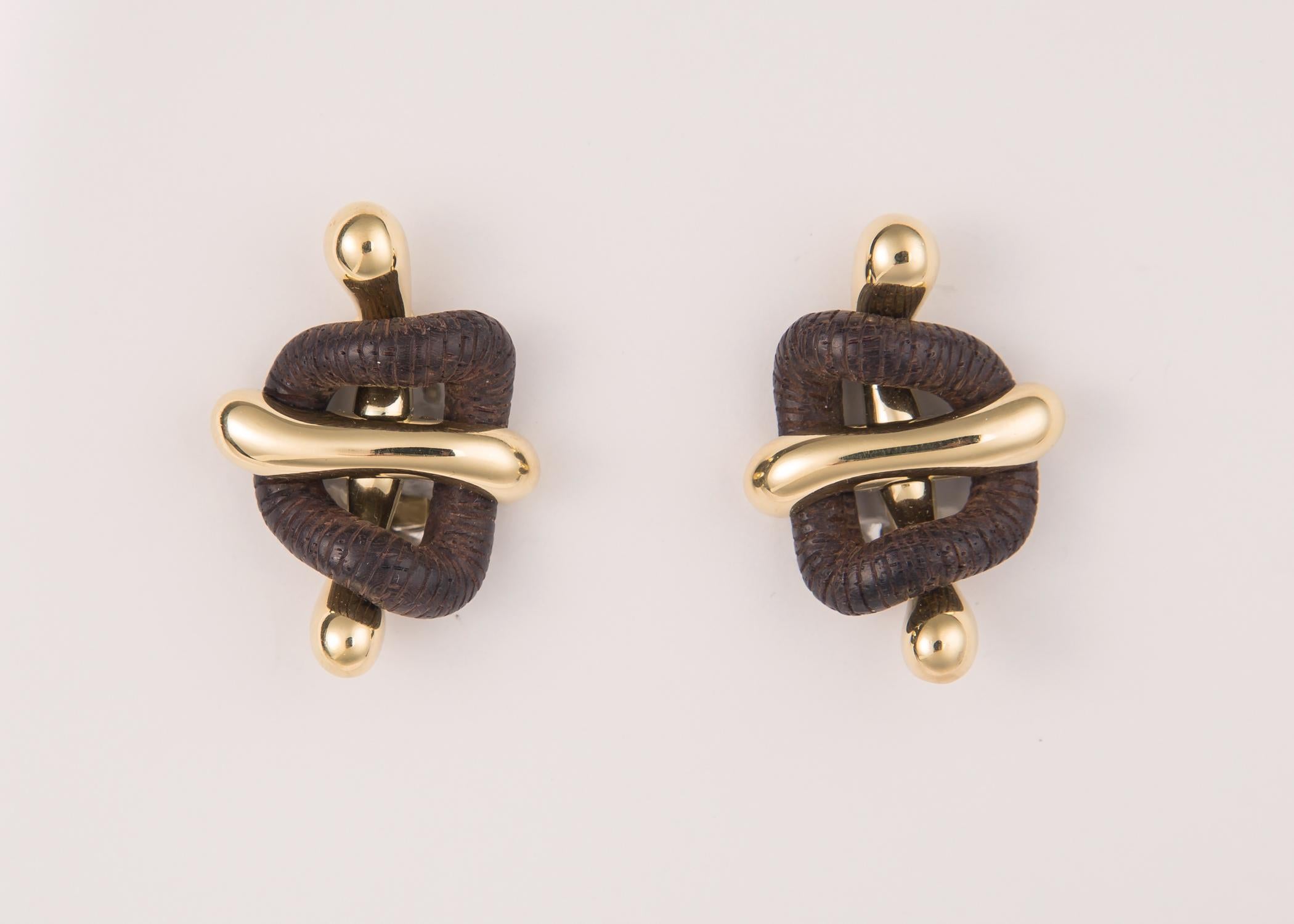 Nicholas Varney Cocobolo Wood and Gold Earrings at 1stDibs