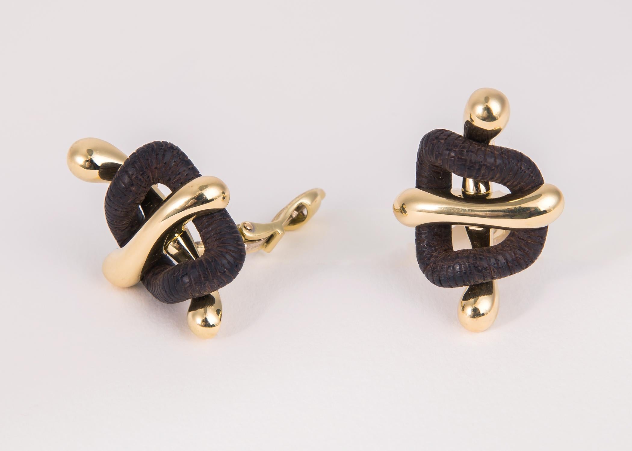 Nicholas Varney Cocobolo Wood and Gold Earrings at 1stDibs