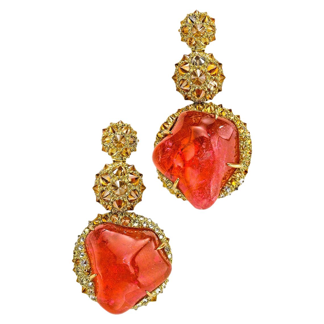 Nicholas Varney Pink Tourmaline and Diamond Earrings at 1stDibs