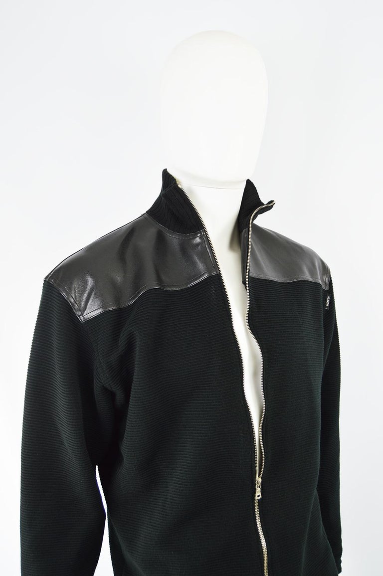 Nick Coleman Shield Vintage Men's Black Vinyl and Ribbed Zip Up High ...