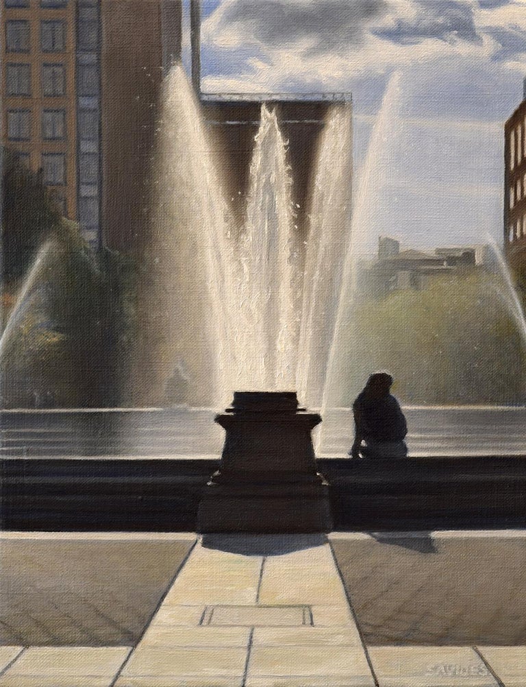 Nick Savides - The Fountain in Washington Square, Oil Painting For Sale ...