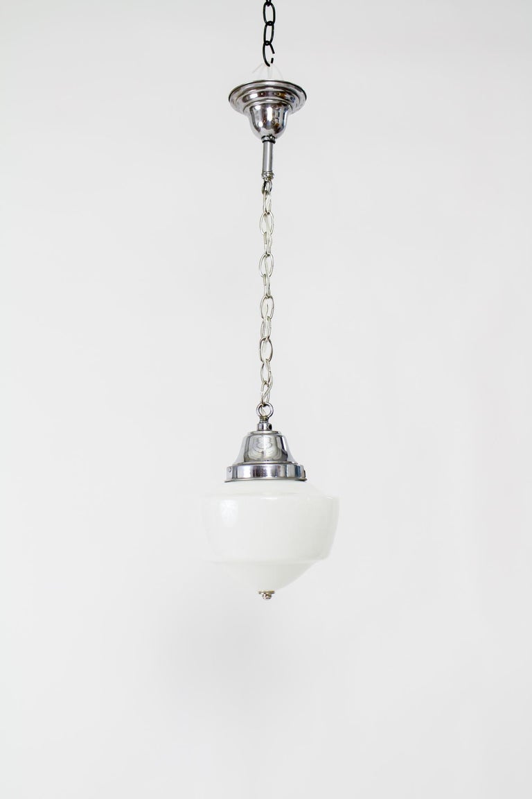 Nickel and Milk Glass Schoolhouse Fixture For Sale at 1stDibs