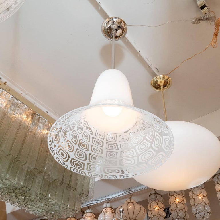 Nickel Pendant Fixture with Patterned Glass Shade For Sale at 1stDibs ...