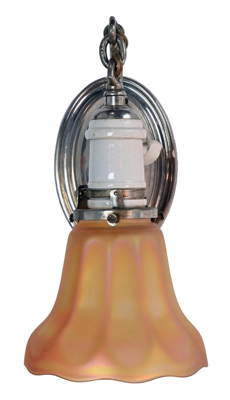 Nickel and Porcelain Sconce Pair with American Art Glass Shades ...