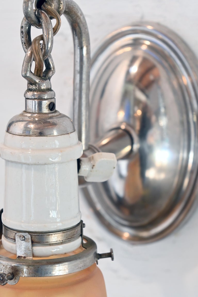 Nickel and Porcelain Sconce Pair with American Art Glass Shades ...