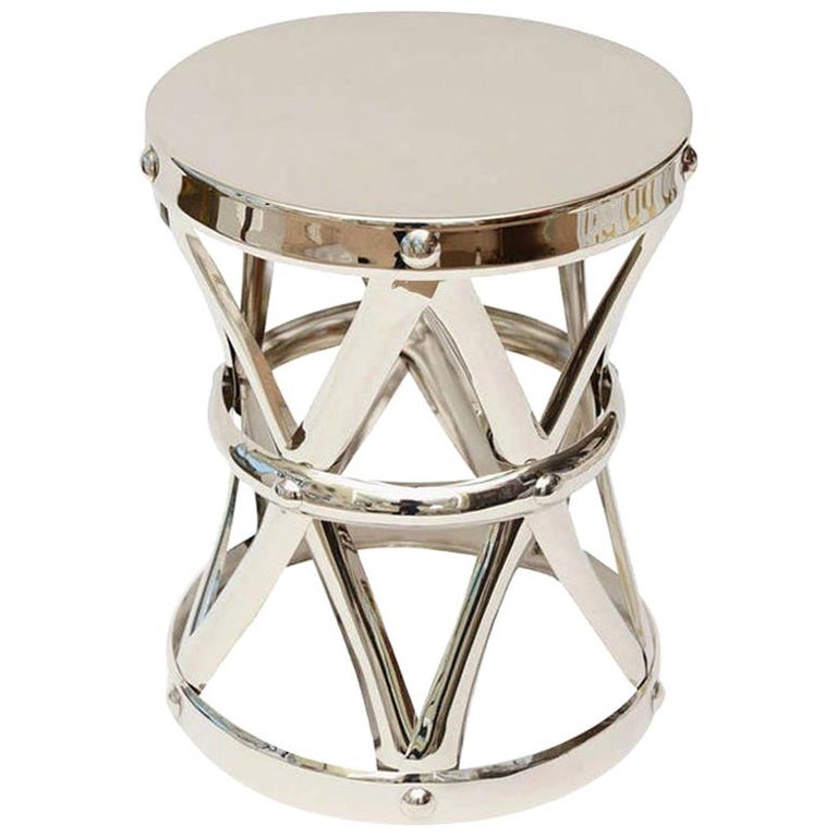 Nickel Silver X-Stool and Side Table Vintage For Sale at 1stDibs