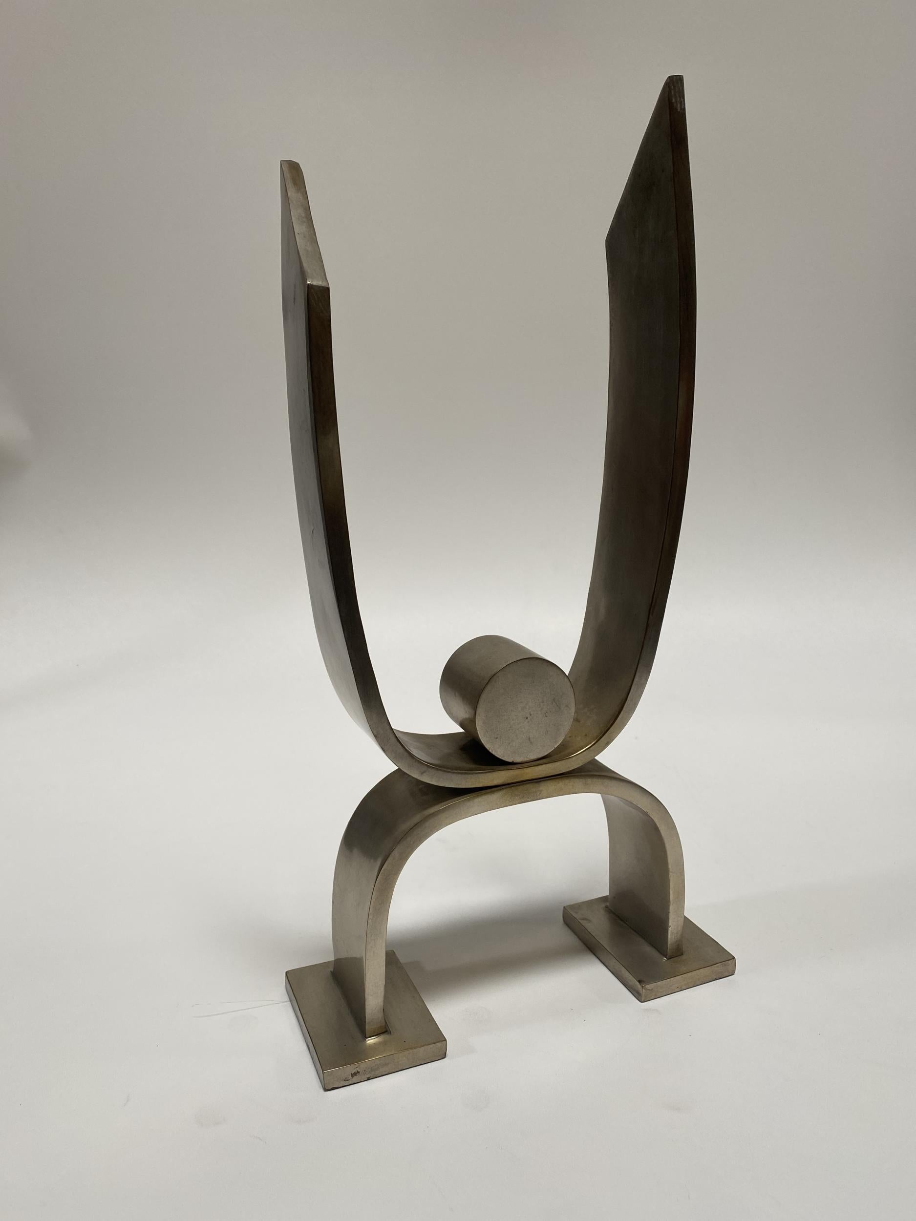 Nickle Plated Bronze Fireplace Firedogs / Andirons by Donald Deskey ...