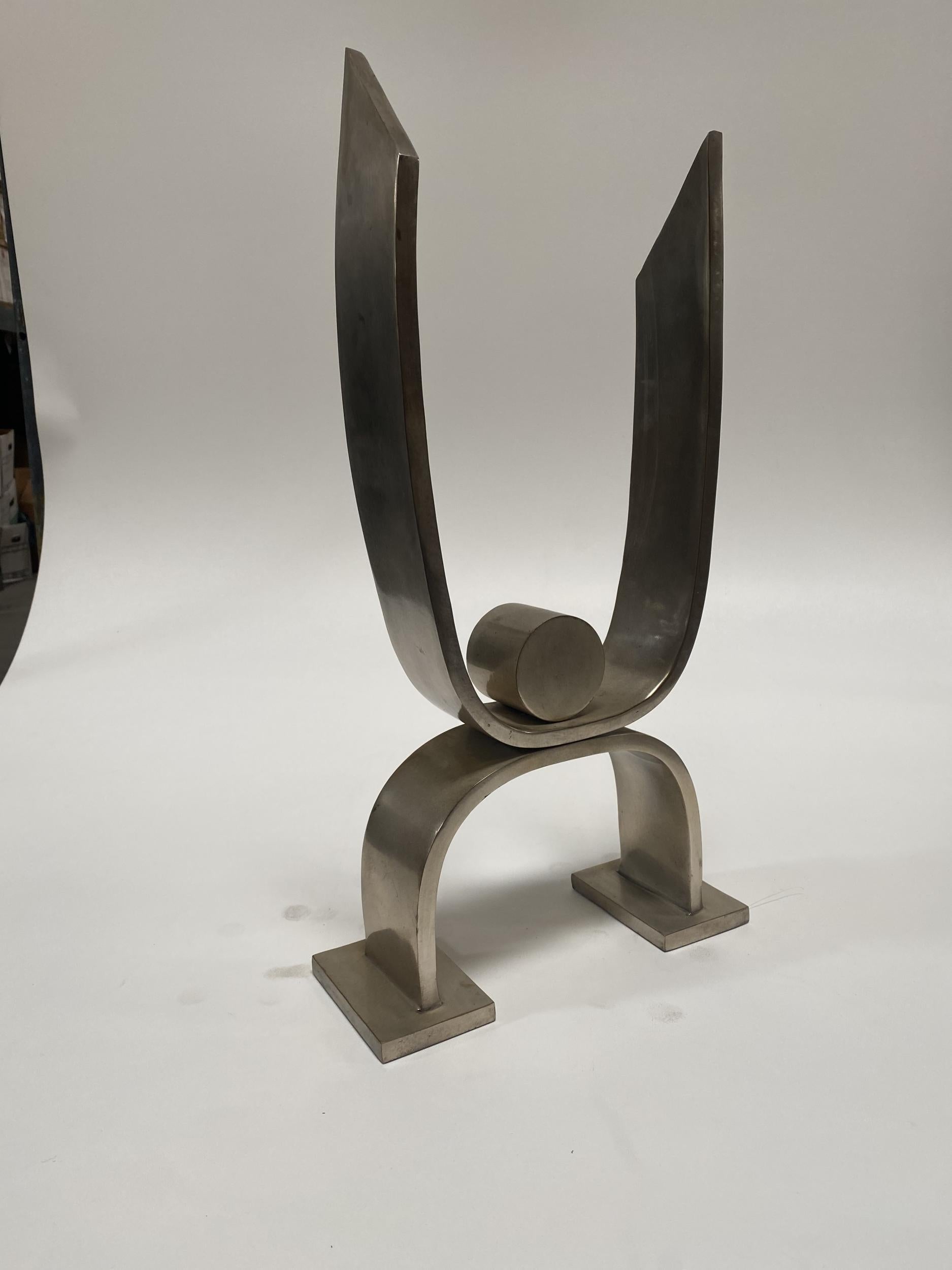 Nickle Plated Bronze Fireplace Firedogs / Andirons by Donald Deskey ...