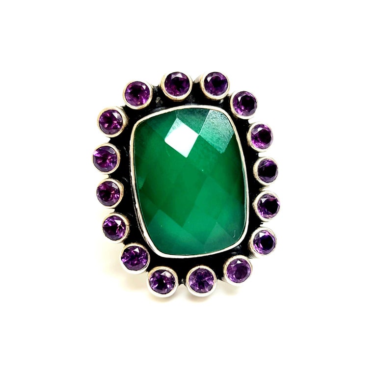 Nicky Butler Sterling Silver Green Chalcedony and Amethyst Ring at 1stDibs