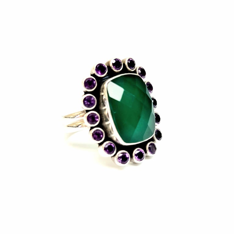 Nicky Butler Sterling Silver Green Chalcedony and Amethyst Ring at 1stDibs