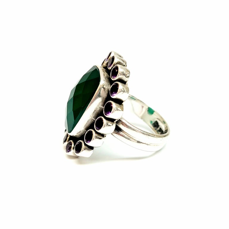 Nicky Butler Sterling Silver Green Chalcedony and Amethyst Ring at 1stDibs