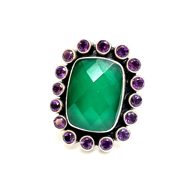 Nicky Butler Sterling Silver Green Chalcedony and Amethyst Ring at 1stDibs