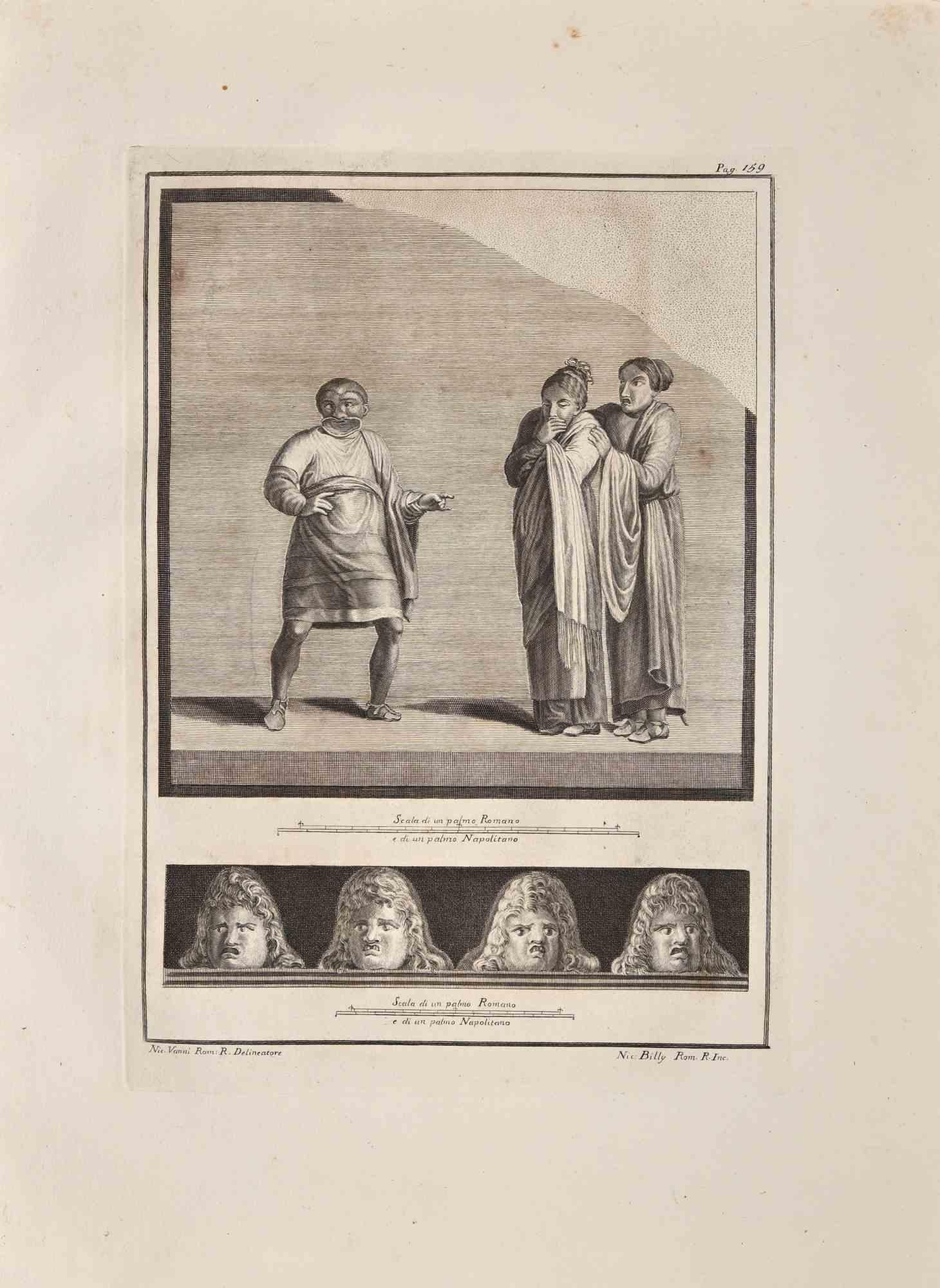 Nicola Billy - Ancient Roman Fresco Herculaneum - Original Etching N ...