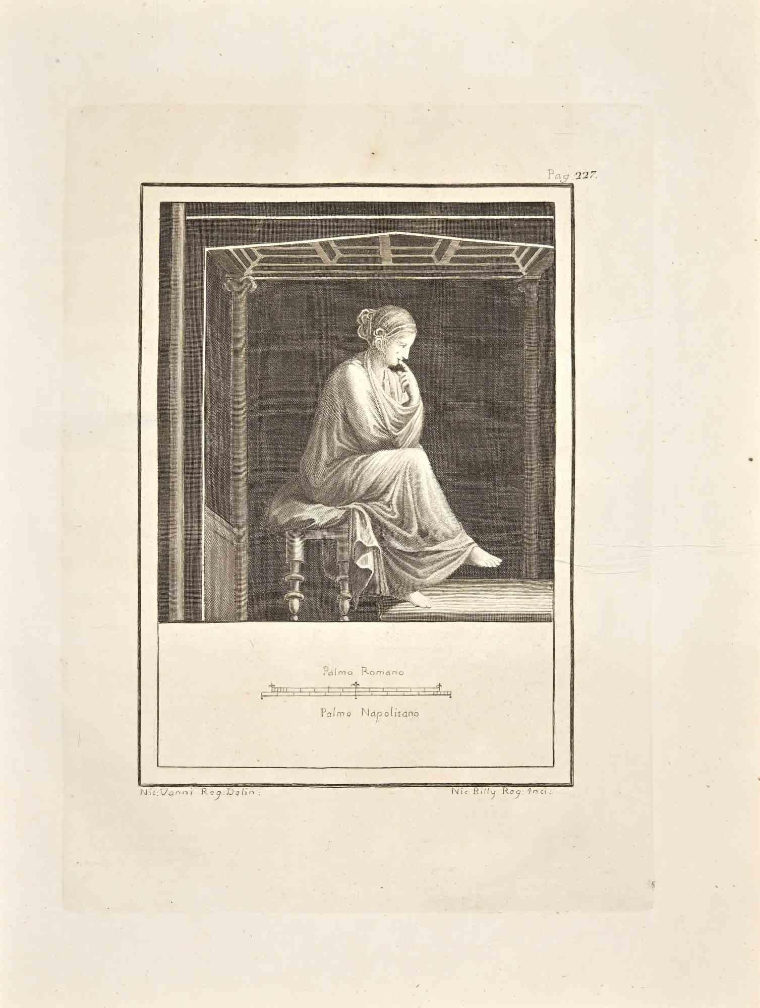 Nicola Billy - Ancient Roman Fresco Herculaneum -Etching N.Billy - 18th ...