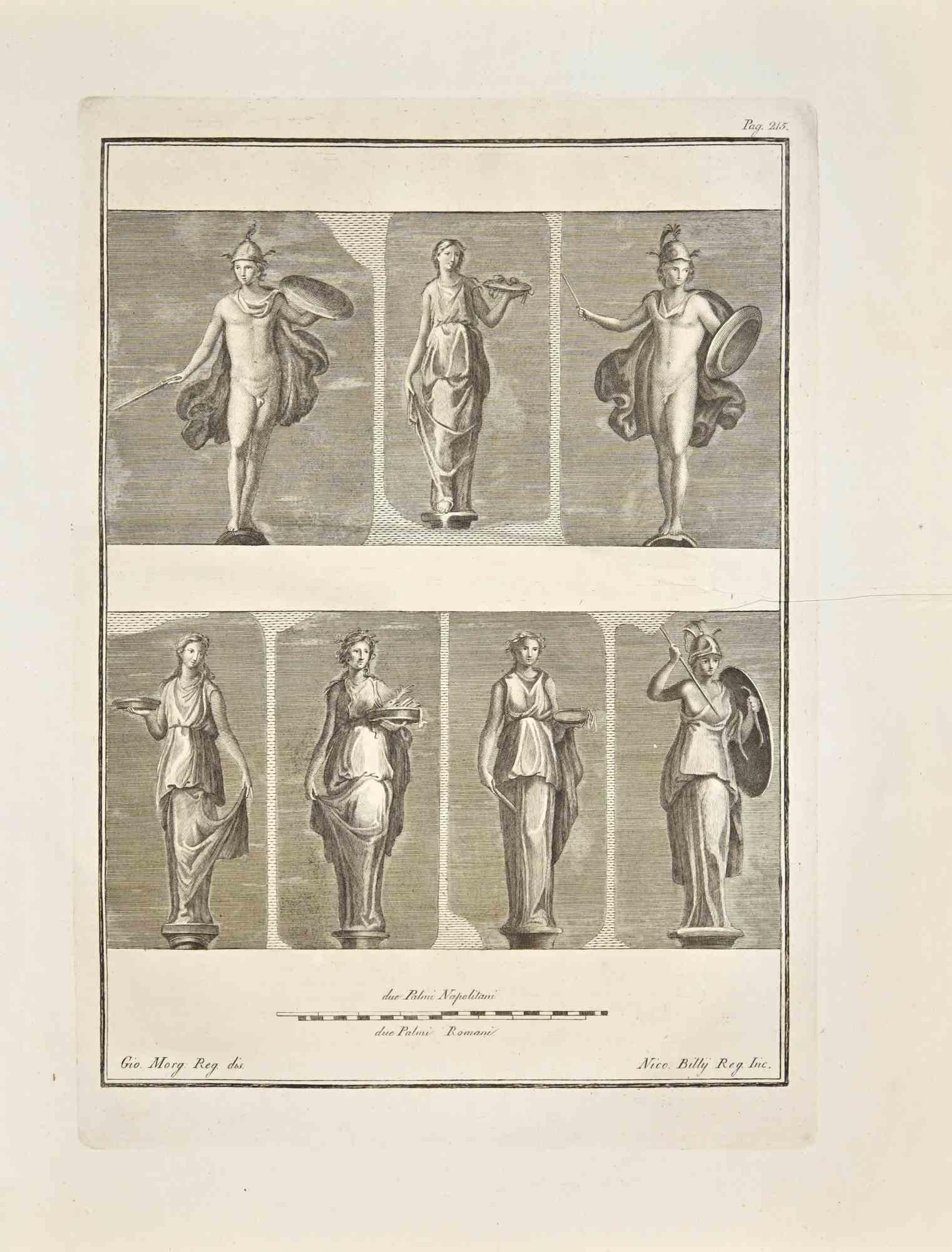 Nicola Billy - Ancient Roman Fresco Herculaneum -Etching N.Billy - 18th ...