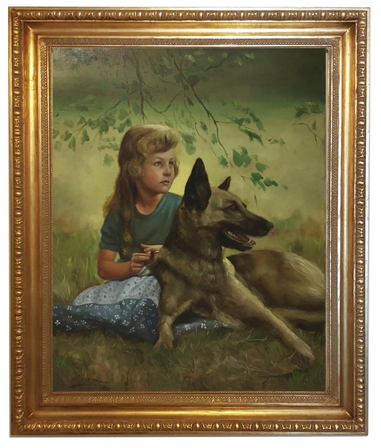 Nicola Del Basso - CHILD WITH A DOG - German School - Oil On Canvas ...