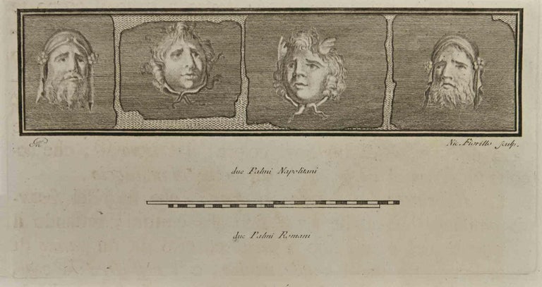 Nicola Fiorillo - Tragedy Masks Pompeian Style - Etching by Nicola ...