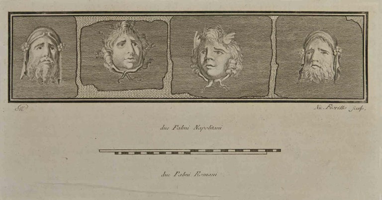 Nicola Fiorillo - Tragic Mask Pompeian Style - Original Etching by ...