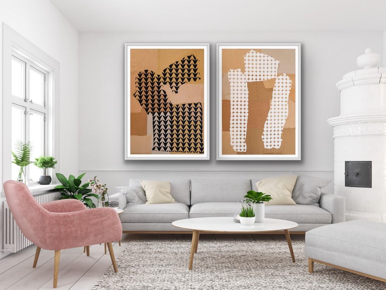 Nicola Grellier - Femmage, Monochromatic Diptych Original Abstract ...