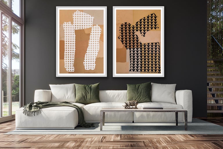 Nicola Grellier - Femmage, Monochromatic Diptych Original Abstract ...
