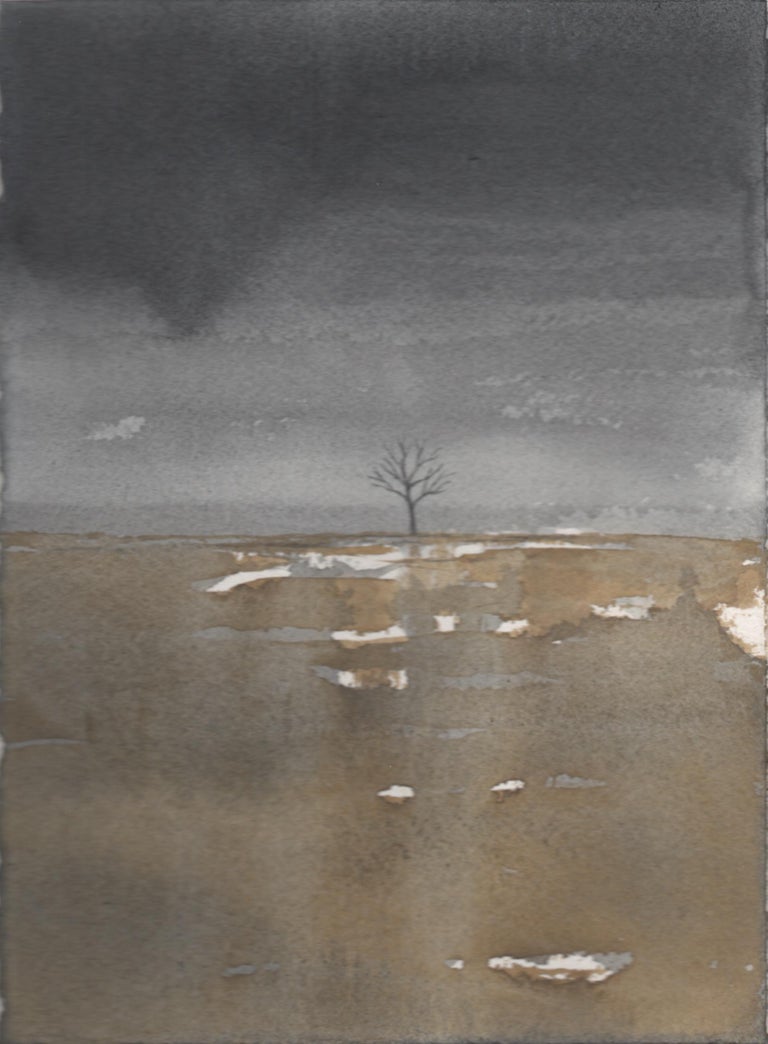 Nicola Magrin - Watercolor landscape of brown and grey by fine italian ...