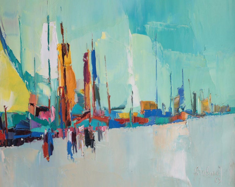 Nicola Simbari Oil on Canvas, Green Harbor, Signed For Sale at 1stDibs