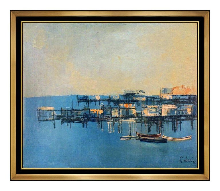 Nicola Simbari - Nicola Simbari Original Oil Painting On Canvas Harbor ...