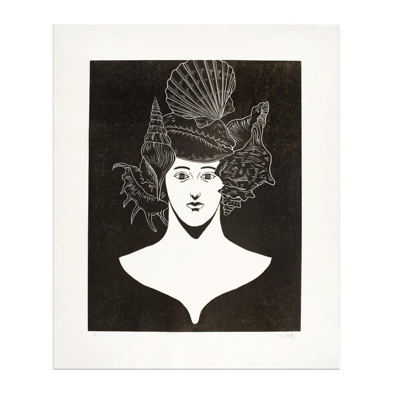 Nicolas Party - Nicolas Party, Portrait with Shells - Original Woodcut ...