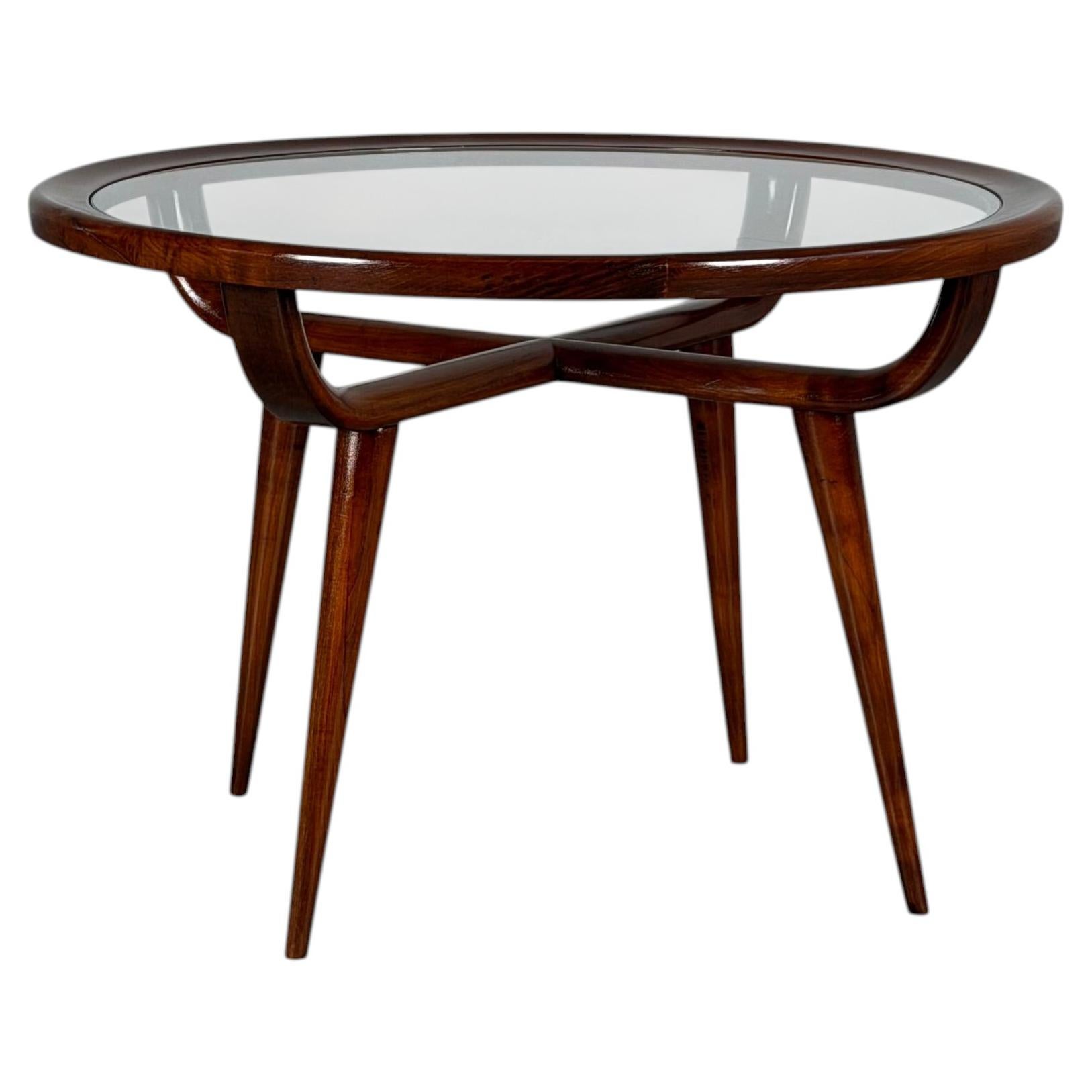 Nicolay Diulgheroff Walnut Round Coffee Table, Italy 1950s at 1stDibs
