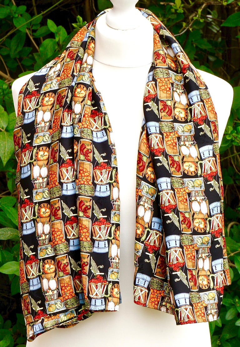 Nicole Miller Large Square Silk Multi Colour Vegetables Print Scarf ...