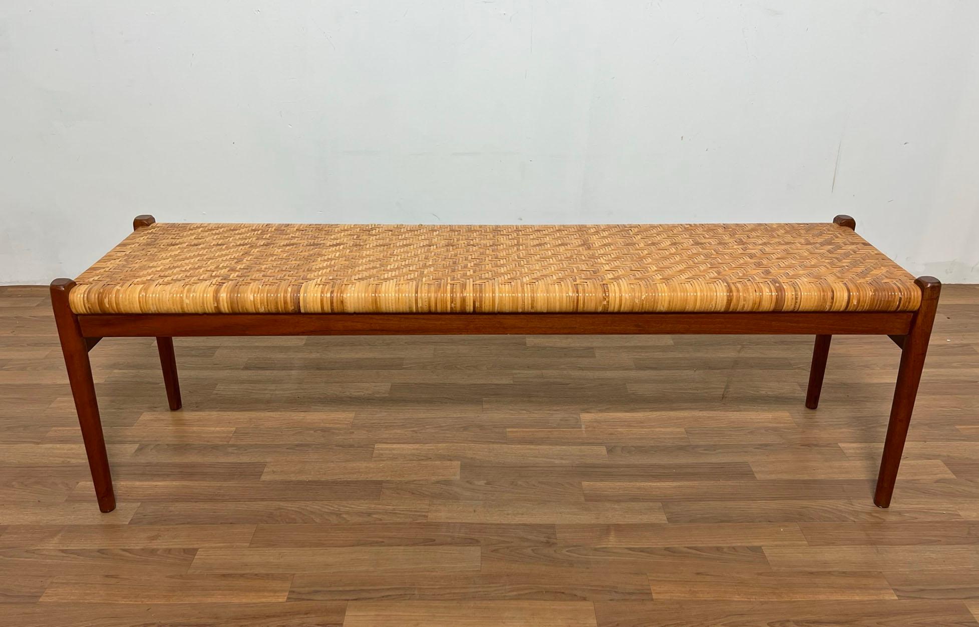 Niels Moller for J.L. Mollers Danish Teak and Cane Bench, circa 1960s ...
