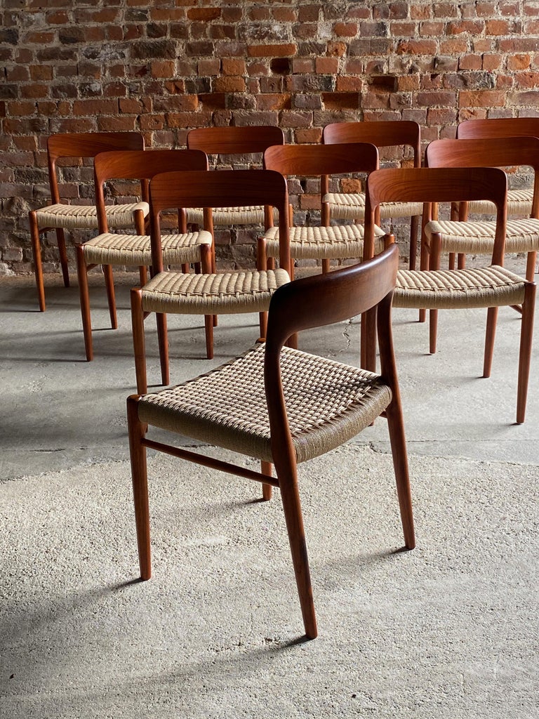 Niels Moller Model 75 Teak and Paper Cord Dining Chairs Set of 10, 1960 ...
