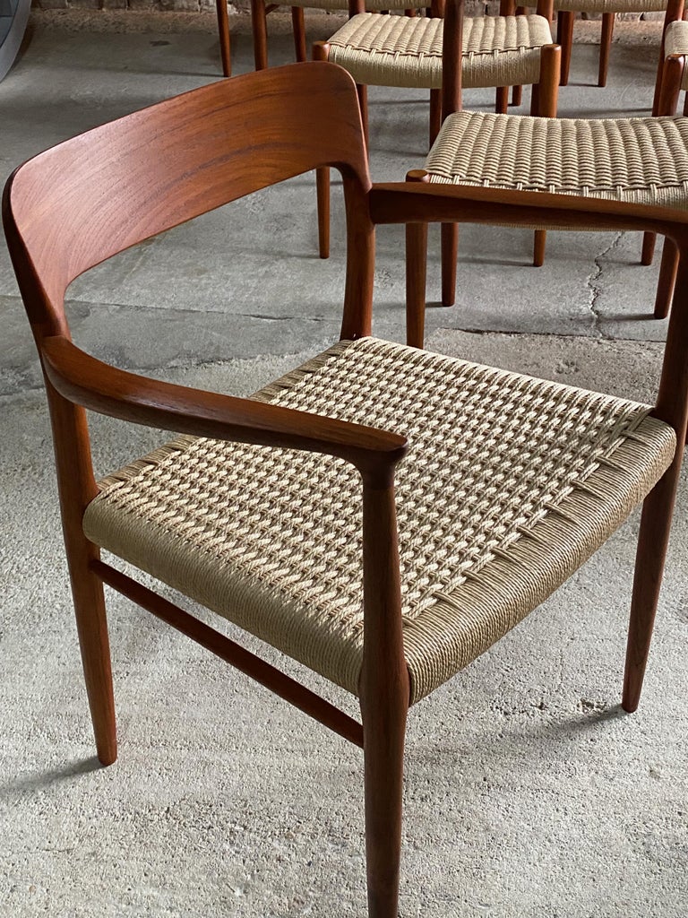 Niels Otto Moller Teak and Paper Cord Dining Chairs Model 56 and 75 Set ...