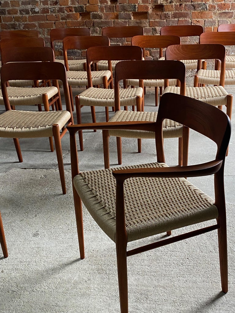 Niels Otto Moller Teak and Paper Cord Dining Chairs Model 56 and 75 Set ...