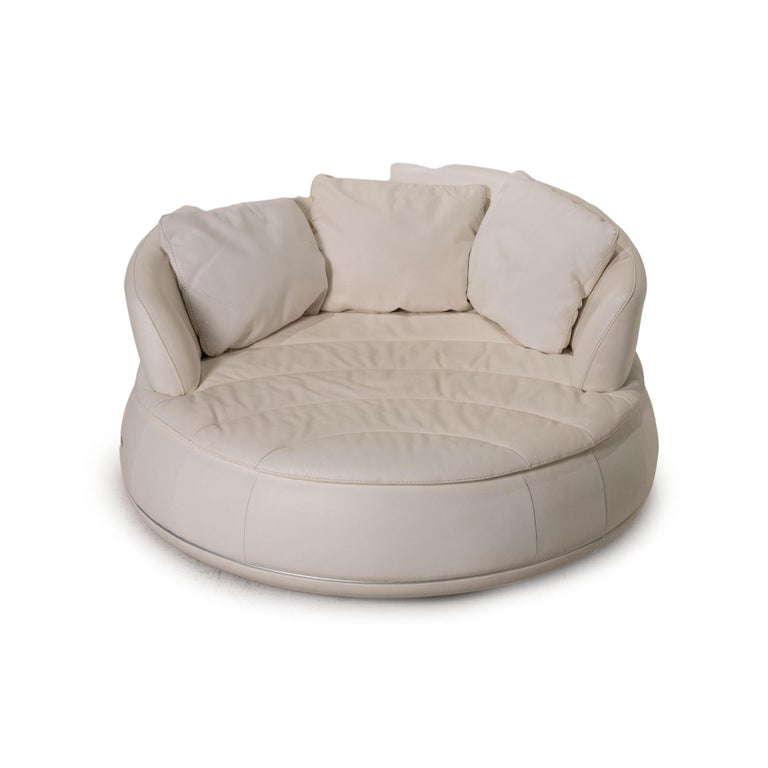 Nieri Espace Leather Sofa White Round Sofa Two-Seater Couch at 1stDibs ...