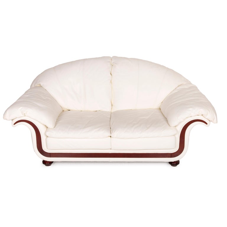 Nieri Leather Sofa Cream Two-Seater Wood at 1stDibs