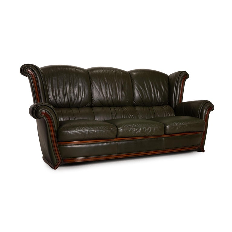 Nieri Leather Sofa Dark Green Three-Seater Couch For Sale at 1stDibs