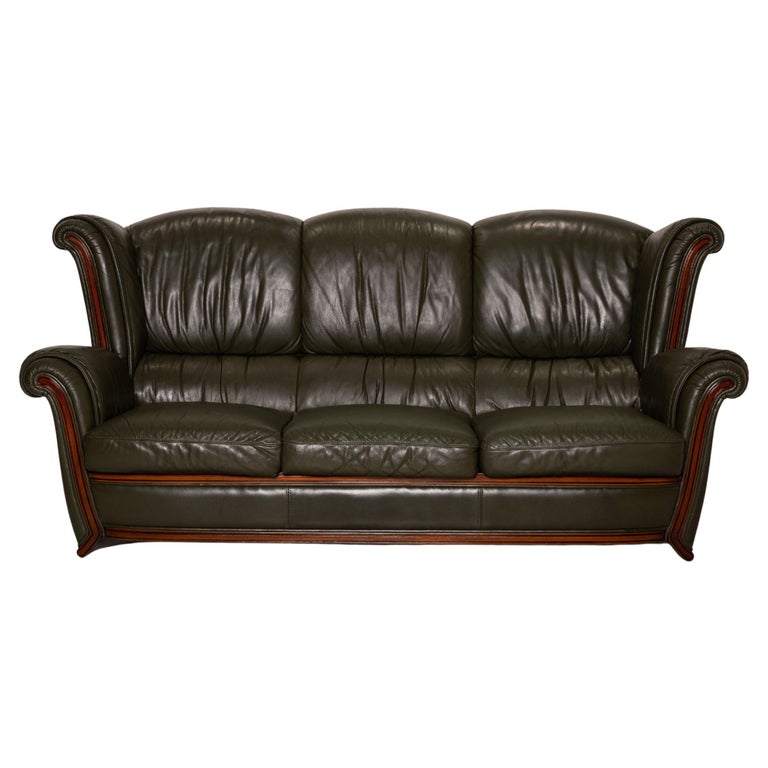 Nieri Leather Sofa Dark Green Three-Seater Couch For Sale at 1stDibs