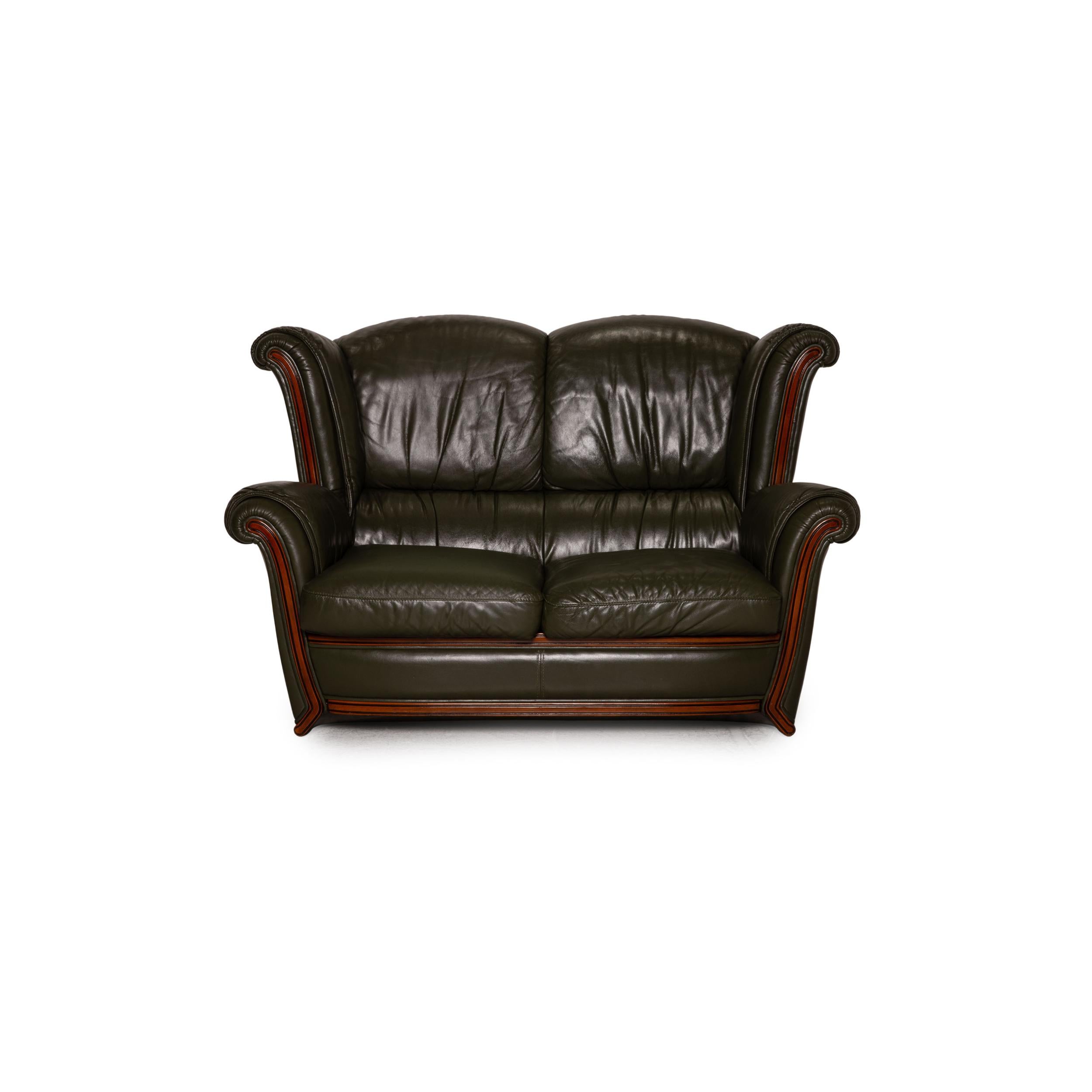 Nieri Leather Sofa Set Dark Green Three-Seater Two-Seater Couch For ...