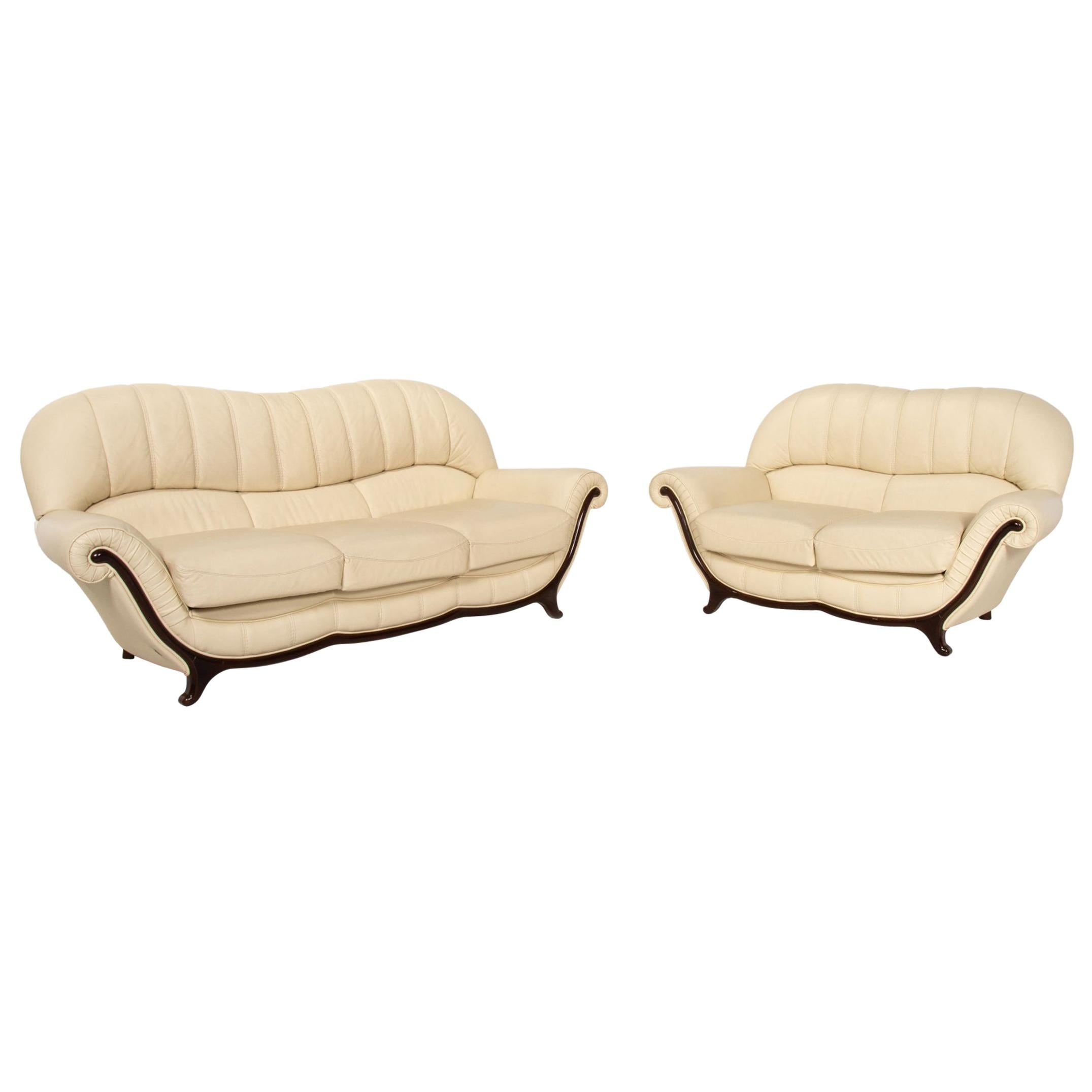 Nieri Leather Sofa Cream Three-Seat For Sale at 1stDibs