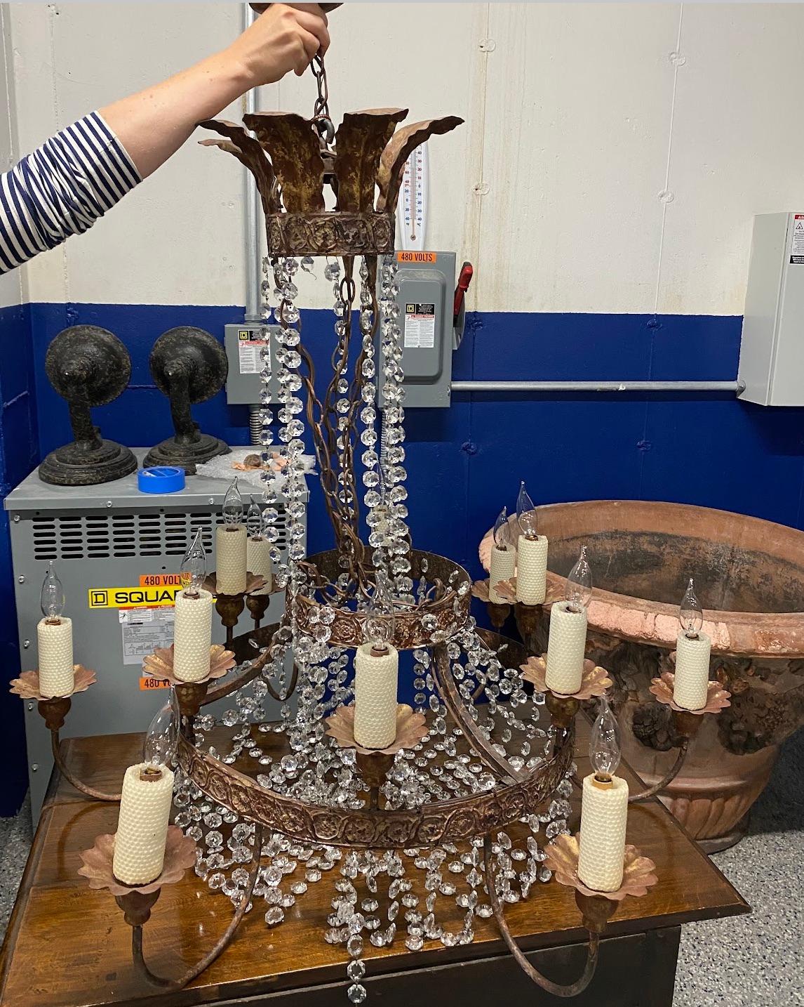 Niermann Weeks Crystal and Bronze Campaign Chandelier For Sale at 1stDibs